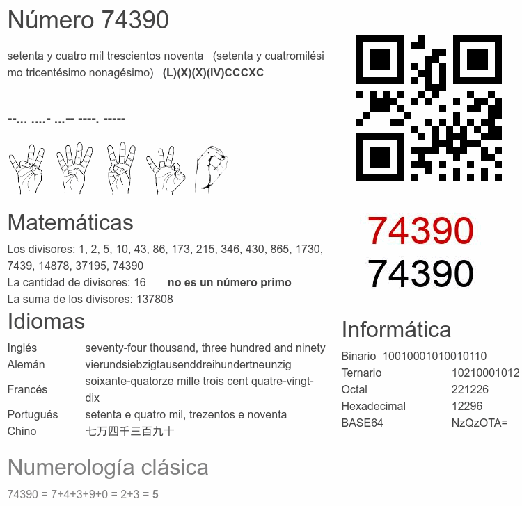 74390 número, significado y propiedades - numero.wiki