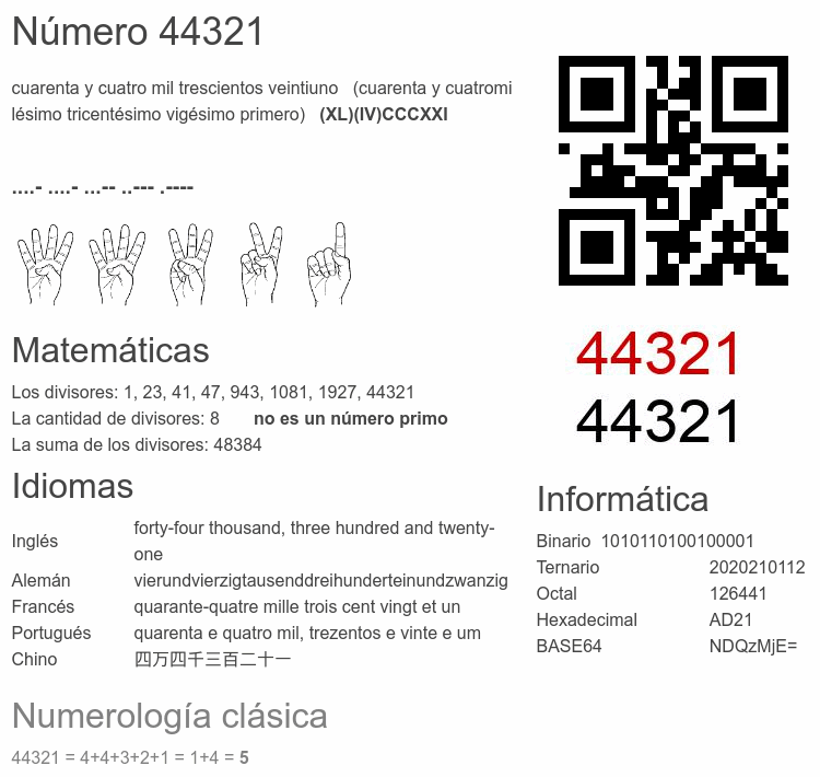 44321 número, significado y propiedades - numero.wiki