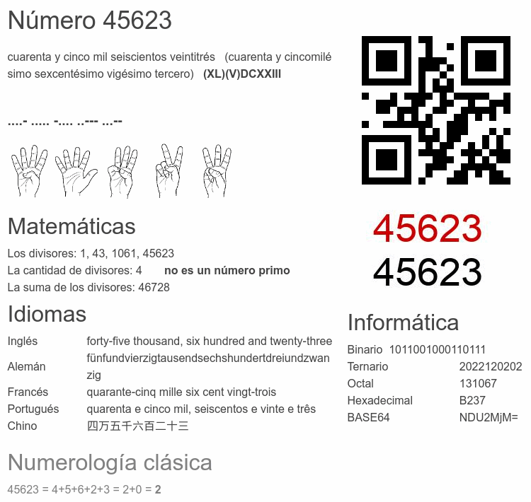 45623 número, significado y propiedades - numero.wiki