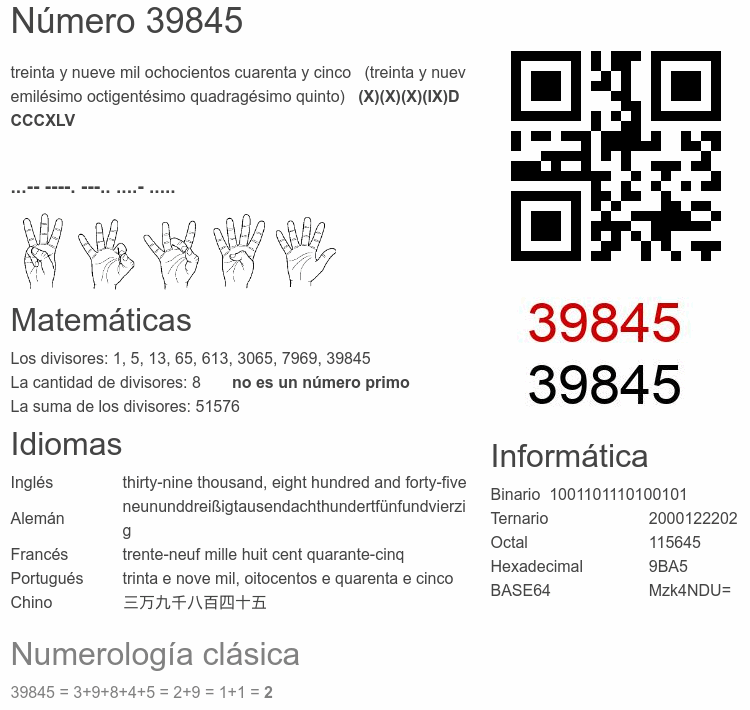39845 número, significado y propiedades - numero.wiki