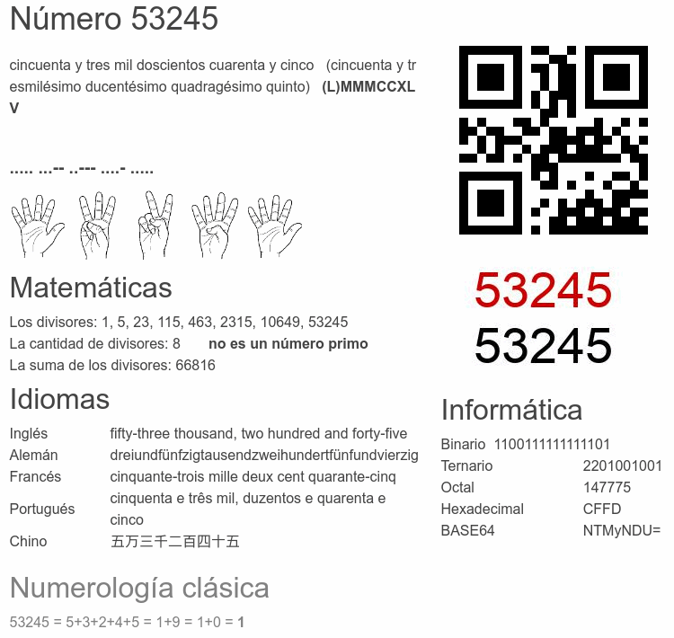 53245 número, significado y propiedades - numero.wiki