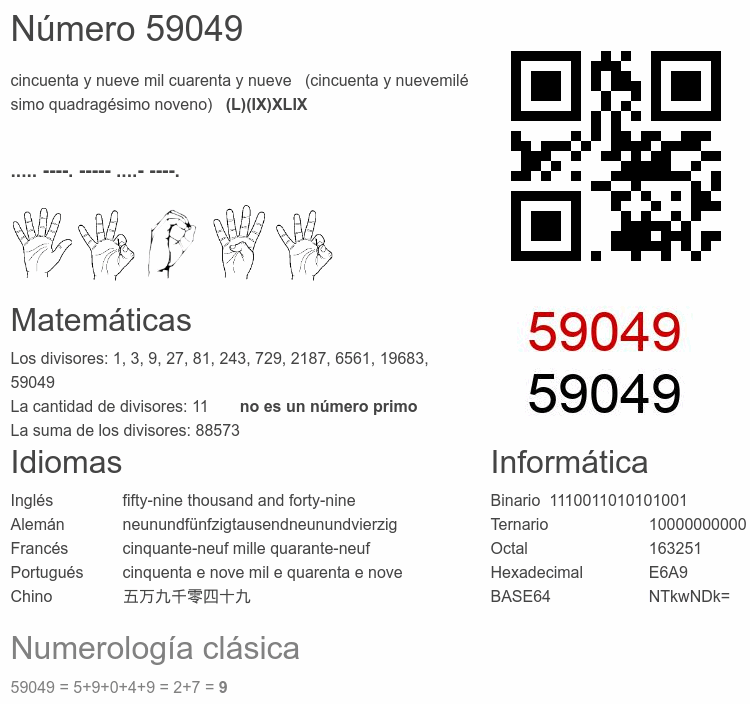 59049 número, significado y propiedades - numero.wiki