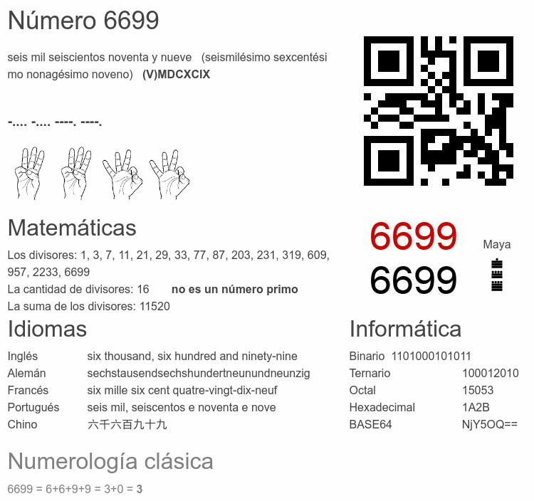 6699 número, la enciclopedia de los números - numero.wiki